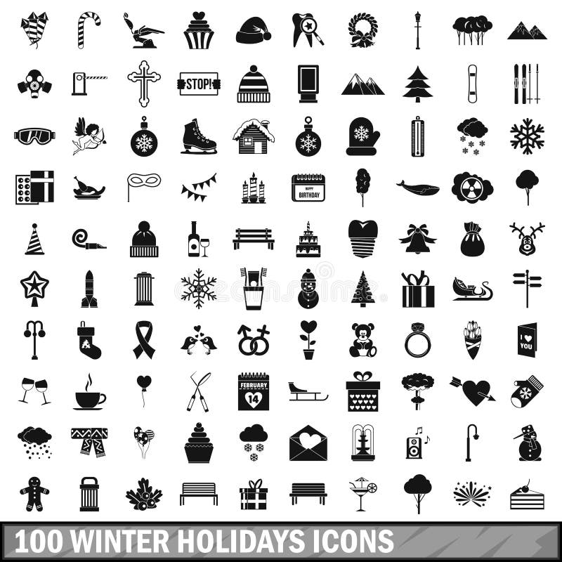 100 Winter Holidays Icons Set, Simple Style Stock Vector - Illustration ...