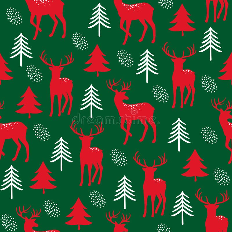 Winter Holidays Seamless Pattern with Deer and Trees, Repeat Wallpaper ...