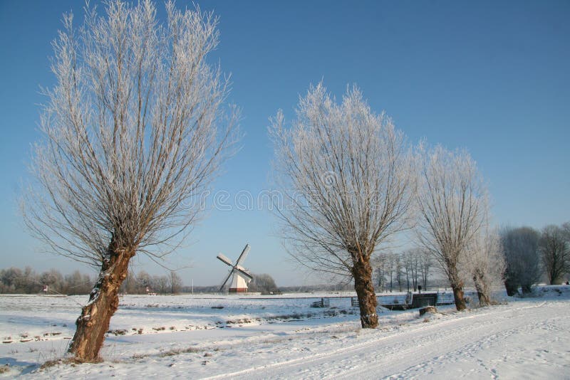 Winter in Holland stock image. Image of lonely, mill - 17236563