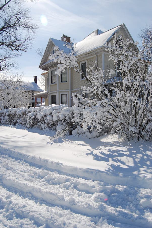 Winter home stock photo. Image of tracks, snow, trees - 12985966