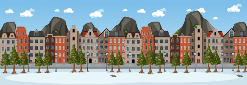 Winter Horizontal Scene at Day Time with Suburban Building Background ...