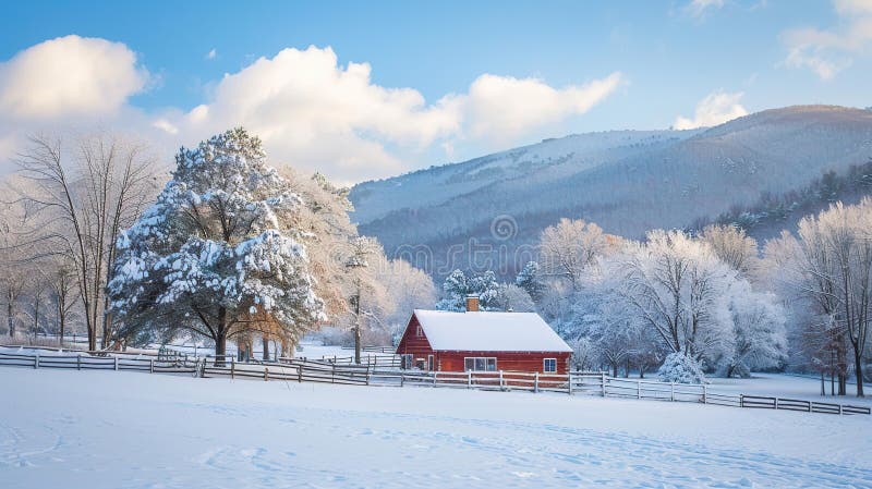 Winter at the Horse Ranch in the Mountains. Generative Ai Stock ...