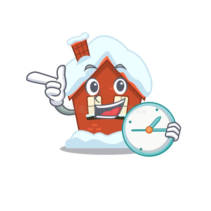 Winter House in the Cartoon Shape with Bring Clock Stock Vector ...