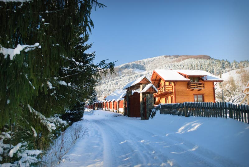 Winter House in Fir-tree Forest Stock Photo - Image of frost, season ...