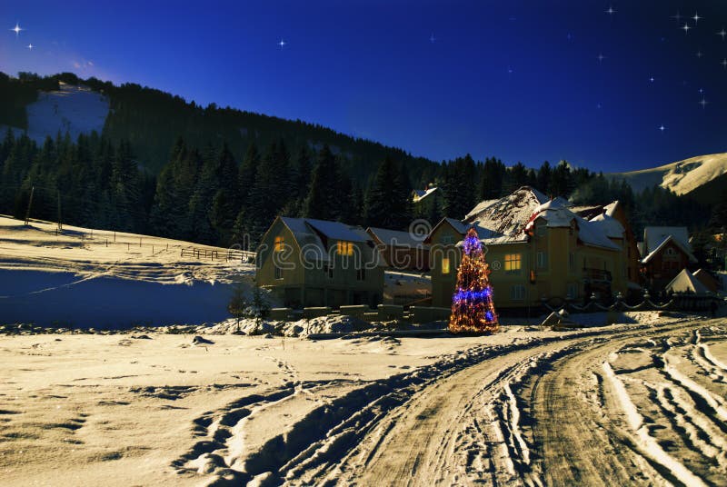 Winter House in Fir-tree Forest Stock Photo - Image of path, resort ...