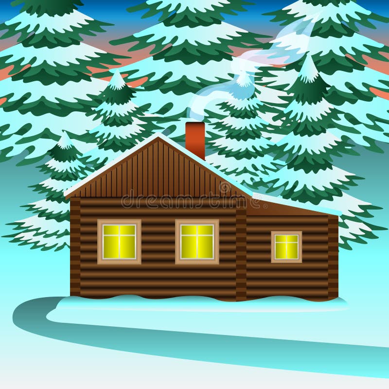 Winter House in Spruce Forest Stock Vector - Illustration of north ...