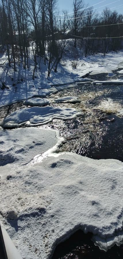 Winter Ice and the Sun on the Cold River. Stock Image - Image of winter ...