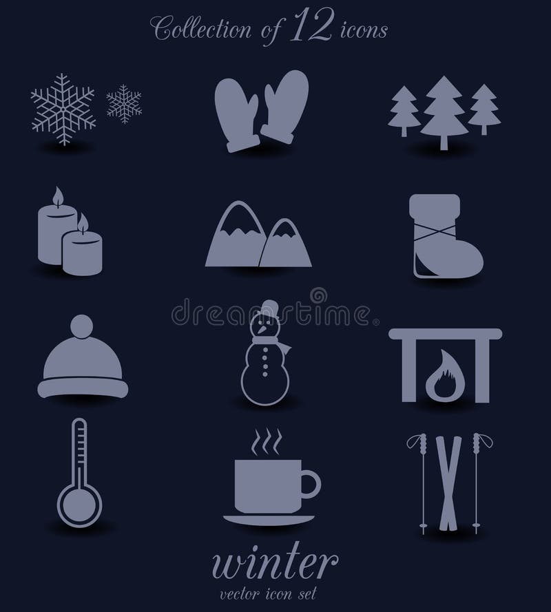 Winter icon set. stock vector. Illustration of snowman - 68043885