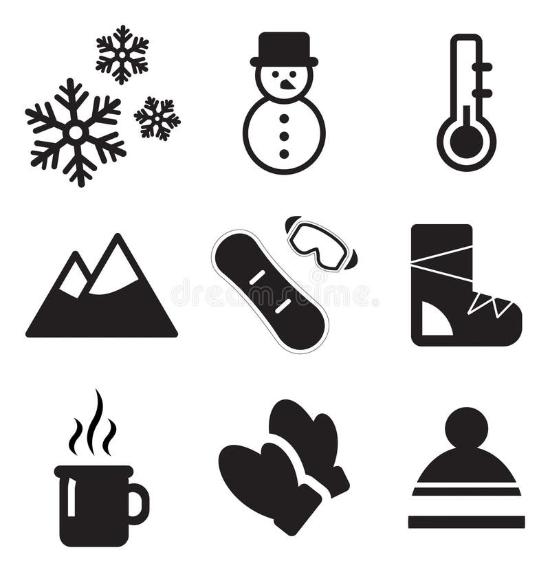 Winter Icons Black & White Set Big Stock Vector - Illustration of ...