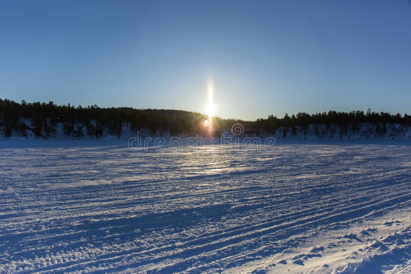 Winter in Inari Lake, Lapland, Finland Stock Image - Image of covered ...