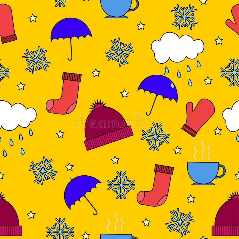 Winter Items Seamless Pattern Stock Vector - Illustration of winter ...
