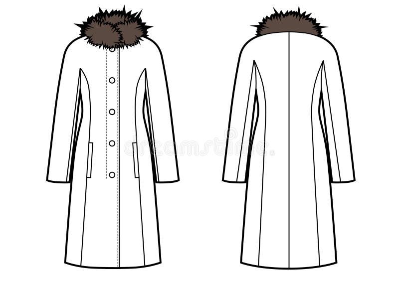 Winter Jacket with Fur Collar Sketch Stock Vector - Illustration of ...