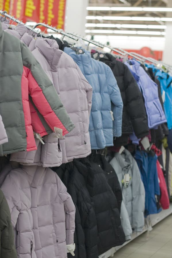 Winter jackets in a store stock image. Image of textile - 12569773