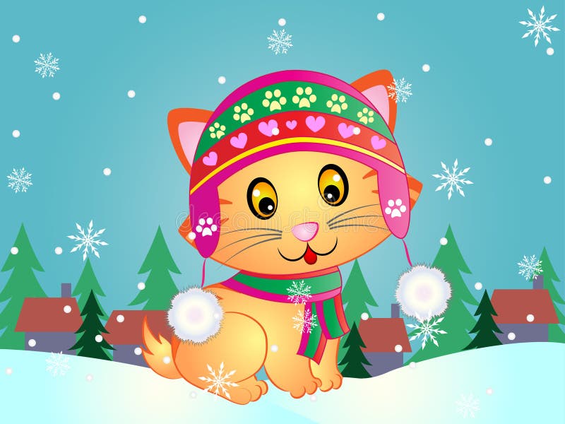 Winter Kitty Vector Illustration Vektor Abbildung - Illustration von ...