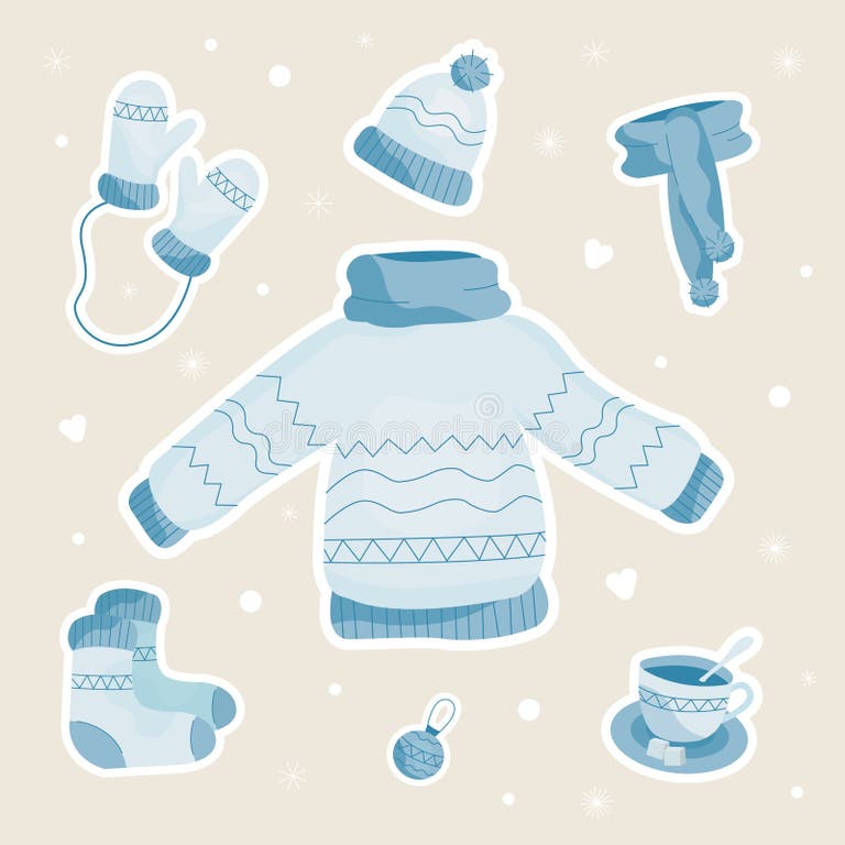 Winter Knitted Clothes Vector Set Stock Vector - Illustration of ...