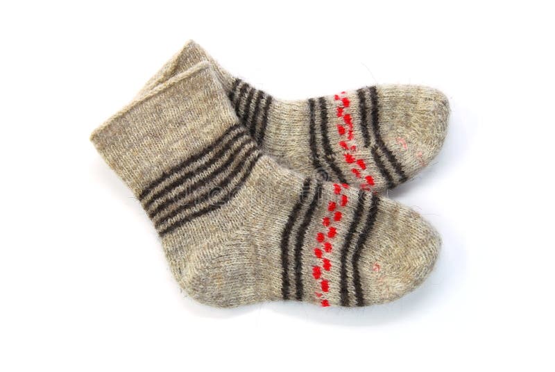 Blue Color Natural Wool Hand Made Knitted Warm Socks Sock on the White ...