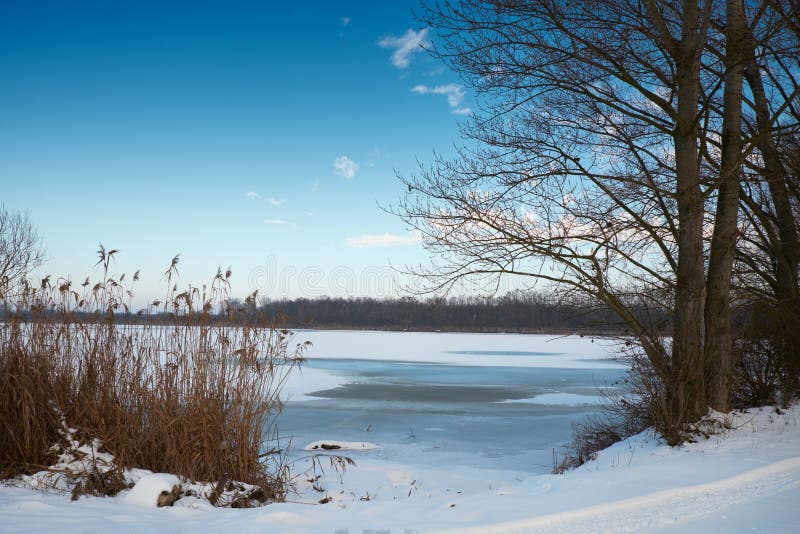 Winter frozen lake stock image. Image of season, scenery - 132665723