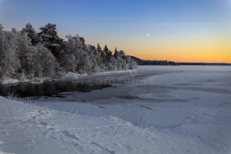Winter Lake in Finland at Sunset Stock Photo - Image of hill, nature ...