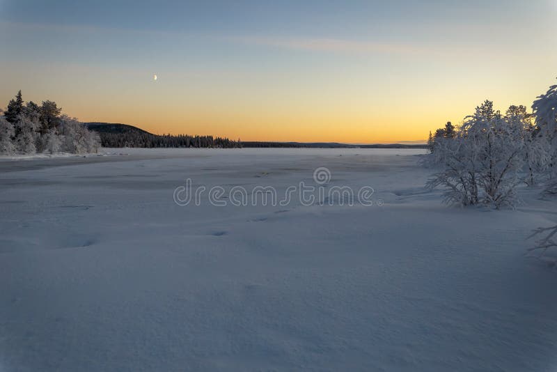 Winter Lake in Finland at Sunset Stock Image - Image of relax, scenery ...