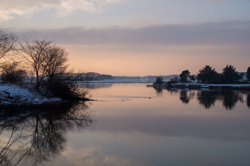 Winter Lake with Sunset Reflection Stock Photo - Image of dusk, nature ...