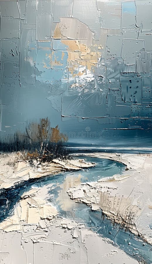 A Winter Landscape Abstracted with Thick Textural Layers. Stock ...