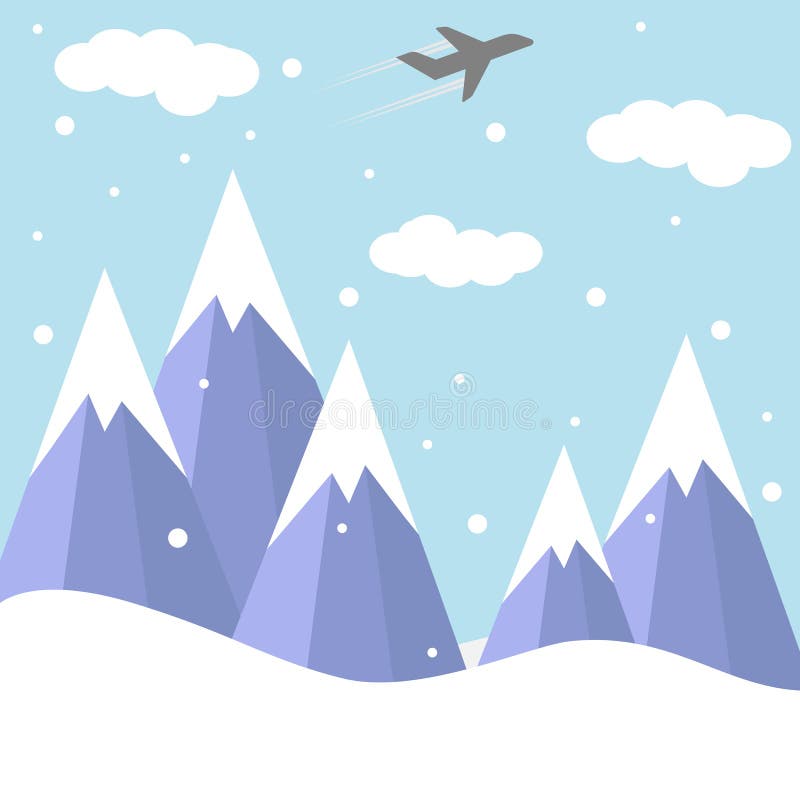 Winter Landscape Background. Plane Flying Over the Mountains. Flat ...