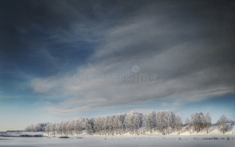 Winter Landscape with Beautiful Clouds Stock Image - Image of hoarfrost ...
