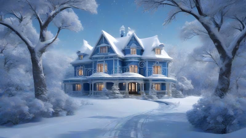 Winter Landscape with a Beautiful House in the Forest. 3d Render Stock ...