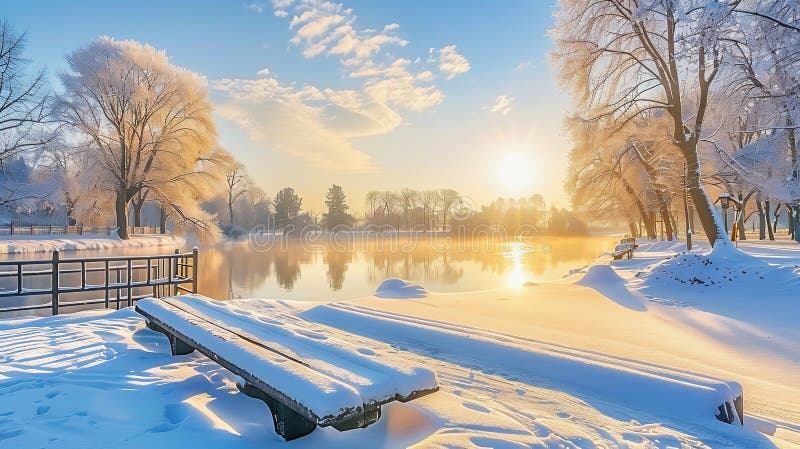 Winter Landscape with Beautiful Reflection in Water Stock Photo - Image ...