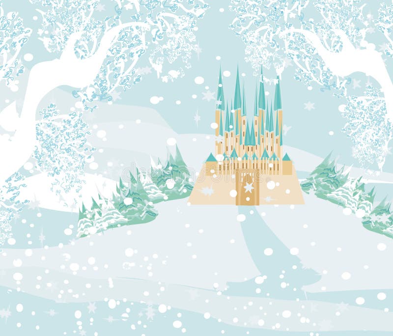 Winter Landscape with Castle Stock Vector - Illustration of snowflake ...