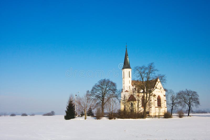 Winter Landscape with a Church Stock Photo - Image of nature, cold ...