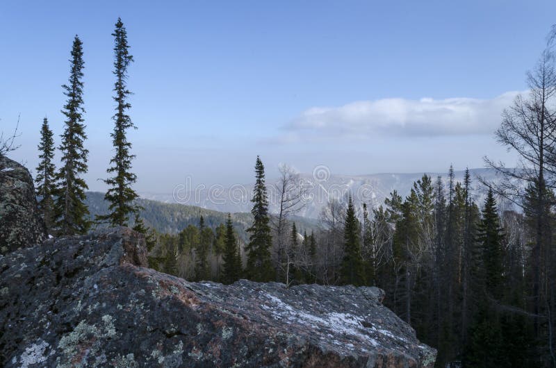 Winter Landscape of Coniferous Forest and Cliffs Stock Image - Image of ...