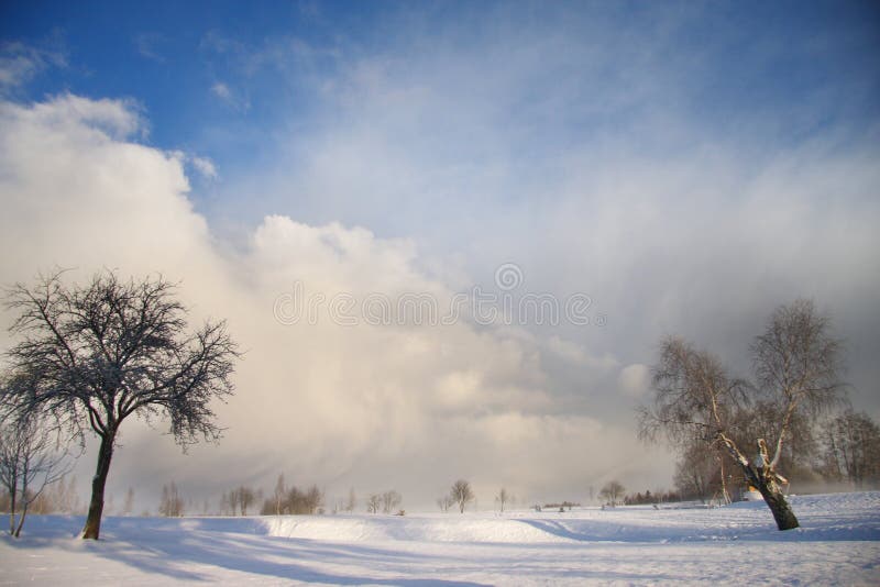 Winter Landscape with Dark Clouds Coming Over Sky Stock Image - Image ...