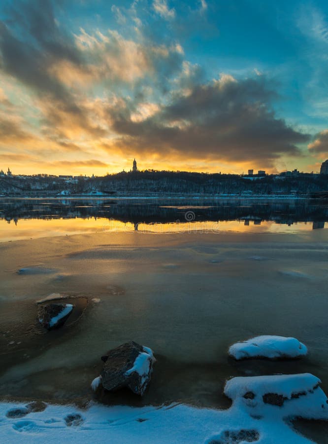 Landscape at Dawn - a Small River in the Fog with Trees and Bushes ...