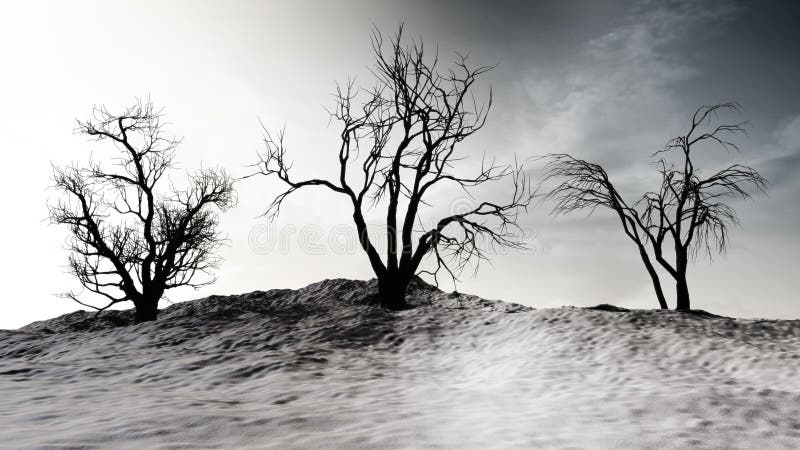 Winter Landscape with Dead Trees Stock Illustration - Illustration of ...