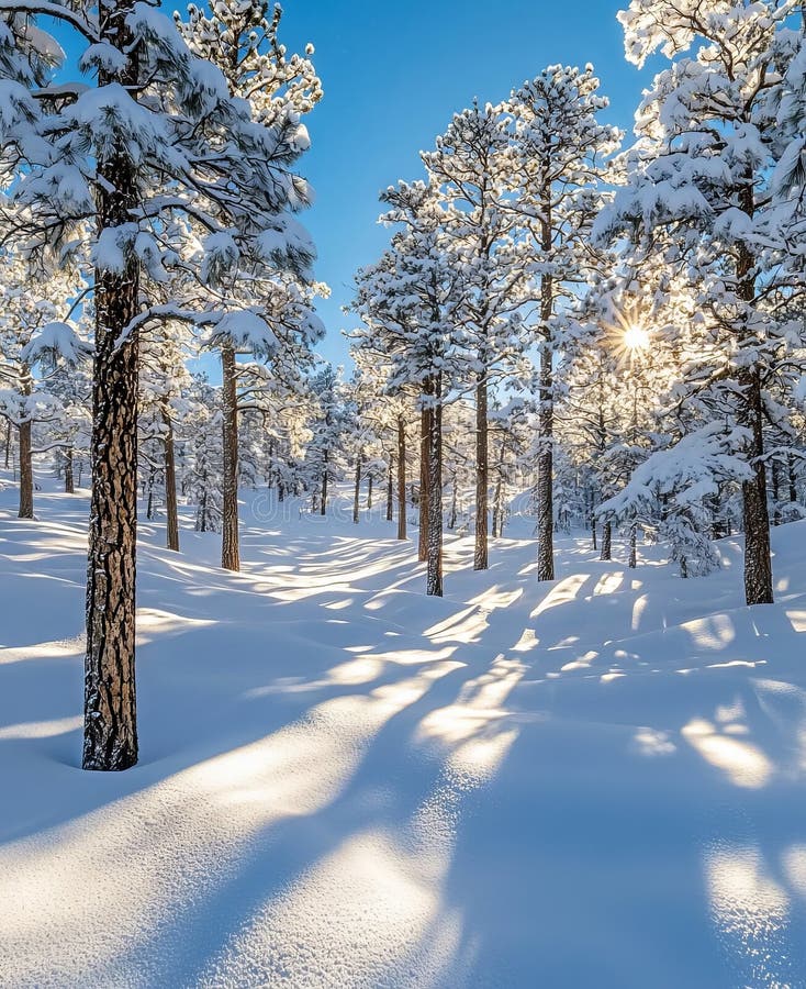 Winter Landscape with Deep Shadows, Coloured Snow on the Trees ...