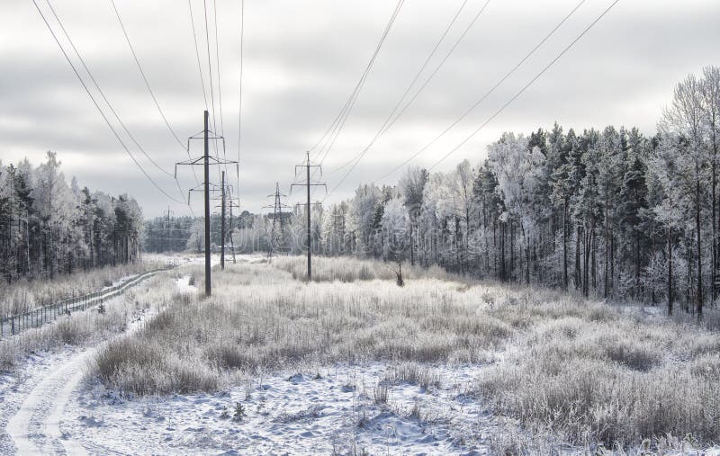 Winter Landscape with Electro Lines Stock Image - Image of electrical ...