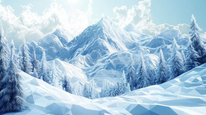 A Winter Landscape Featuring Snow-covered Trees and a Mountain, with a ...