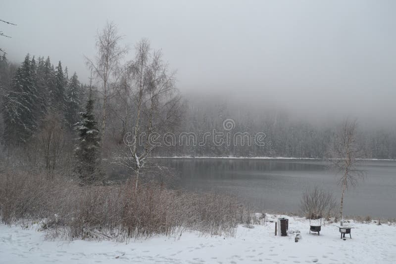 Winter landscape in fog stock image. Image of snow, landscape - 83536521