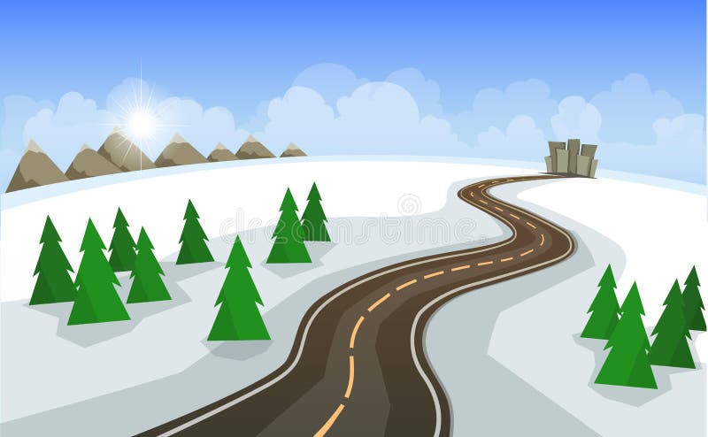 The Winter Landscape of Forests, Mountains, Road and City. Stock Vector ...