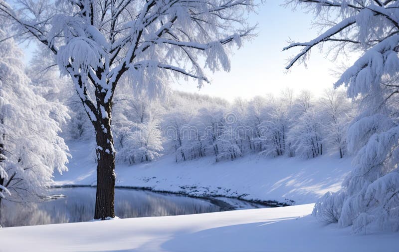 Winter Landscape, Forests and Rivers Illuminated by the Sun Stock ...