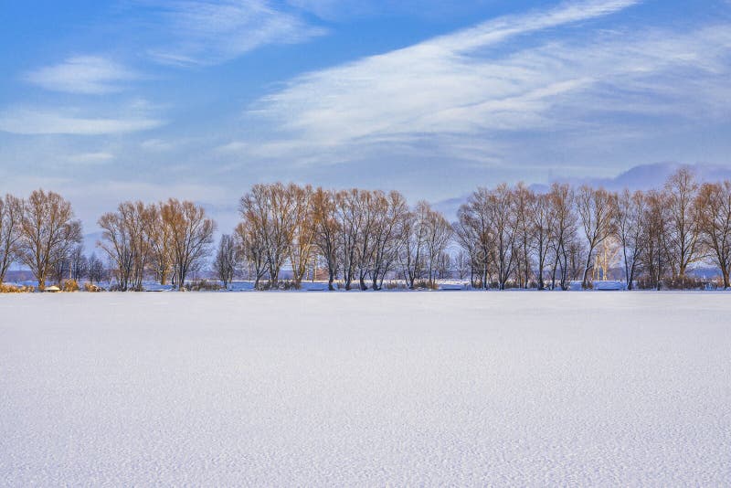 Winter Landscape of Frozen Lake Covered Snow Stock Image - Image of ...
