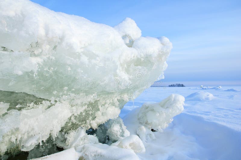 Winter Landscape. Frozen Lake with Cracking Ice Stock Image - Image of ...