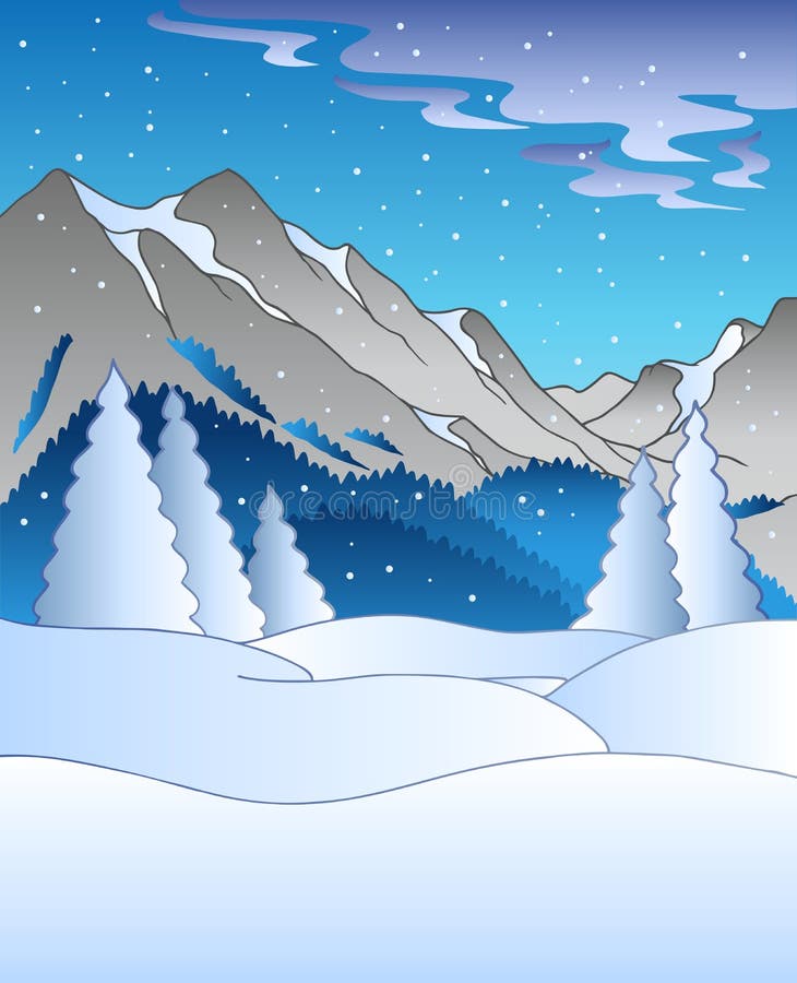 Winter Landscape with Hills Stock Vector - Illustration of rock ...