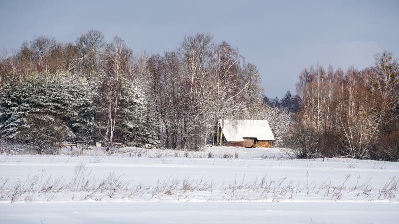 Winter Landscape with House in Snow Stock Photo - Image of farm, road ...
