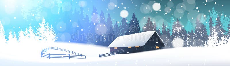 Winter Landscape with House in Snowy Forest Horizontal Banner Stock ...