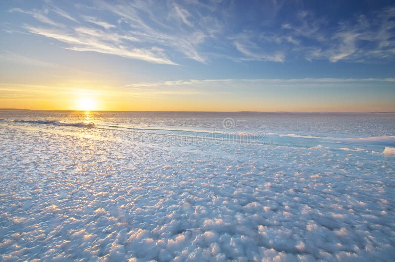 Winter Landscape. Ice Blocks during the Sunset Stock Photo - Image of ...