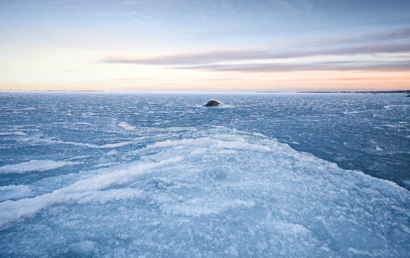 Winter Landscape with Ice on Frozen Sea Stock Photo - Image of cloud ...