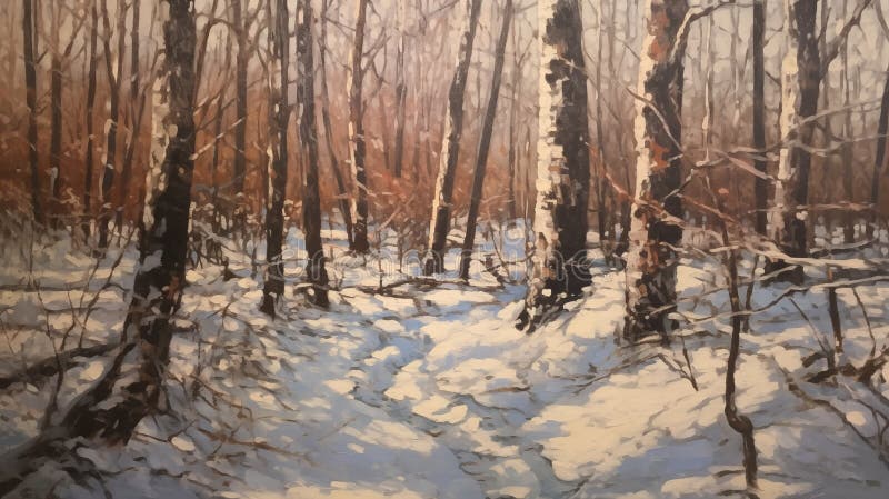 Winter Landscape Impressionist Art Featuring a Snowy Forest with Bare ...