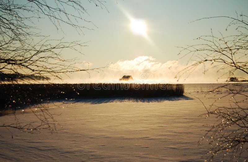 Winter Landscape with an Island Stock Image - Image of blue, frost ...